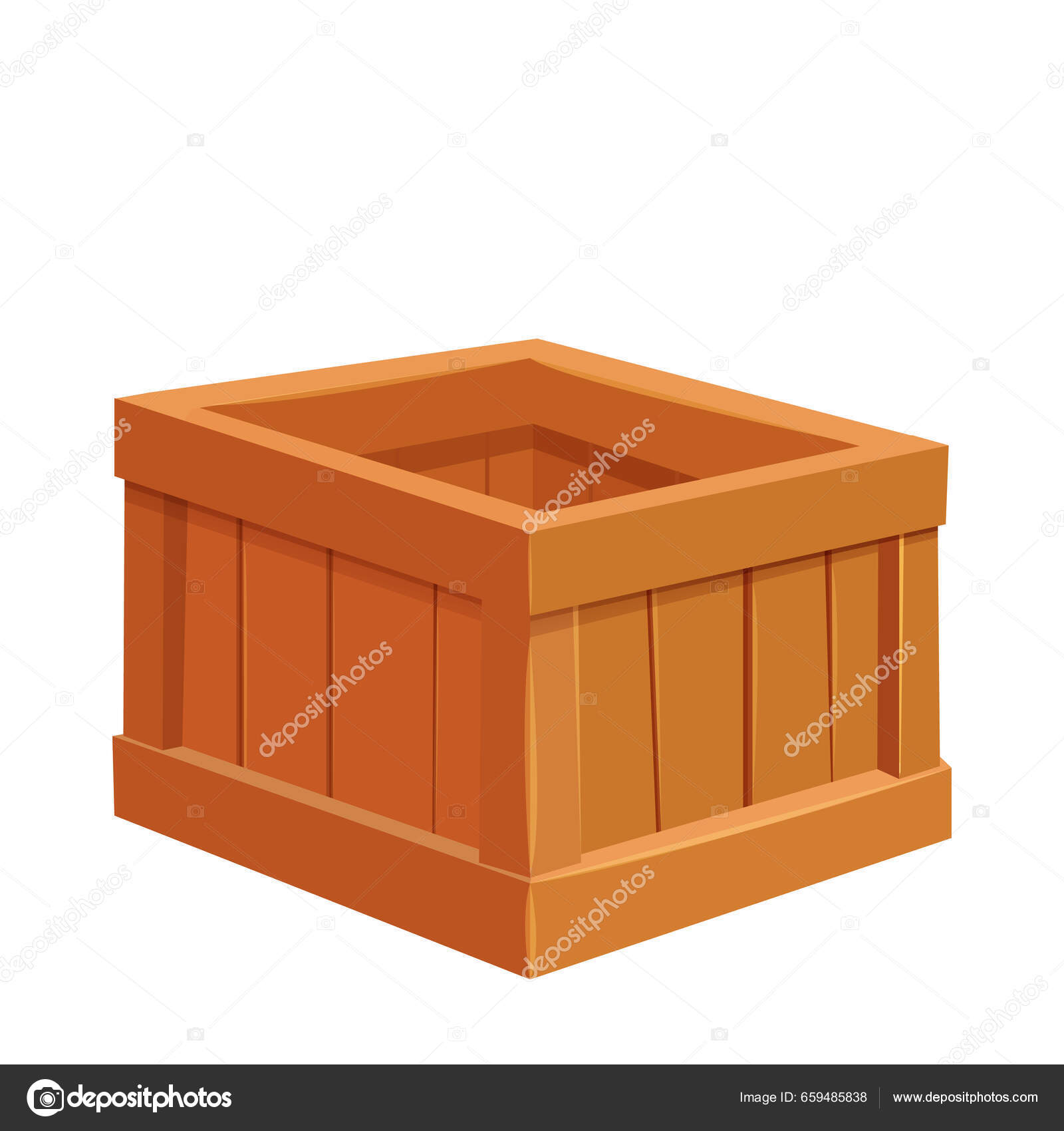 Wooden Box Delivery Container Cartoon Style Game Asset Isolated White ...