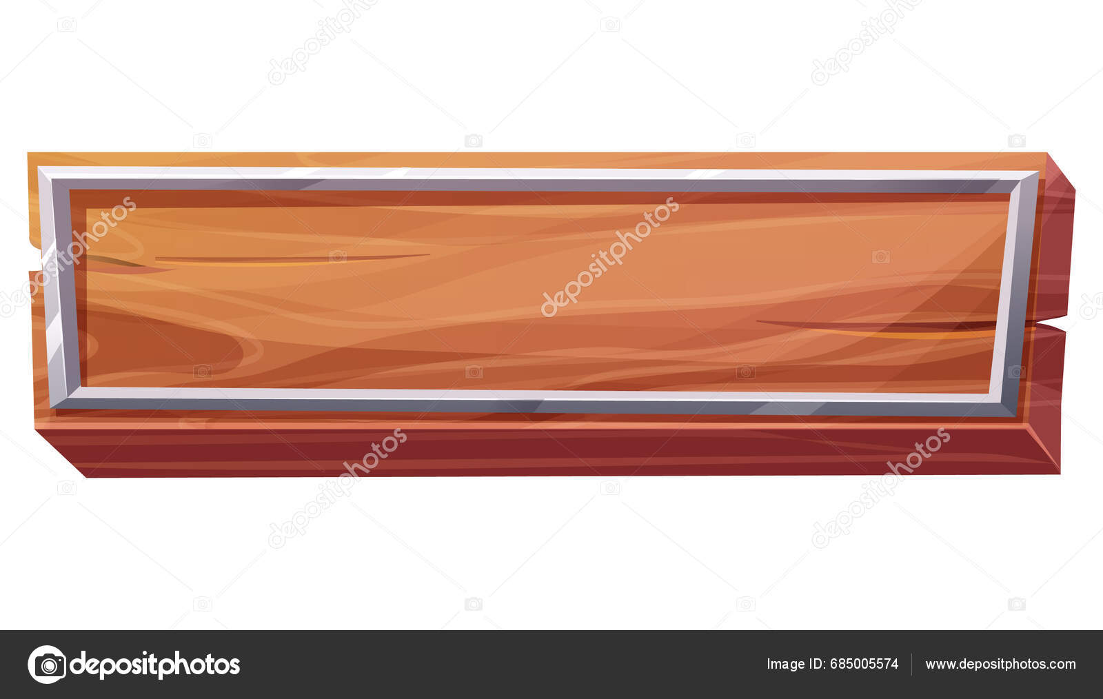 Wood Panel Metal Border Frame Cartoon Style Isolated White Background ...