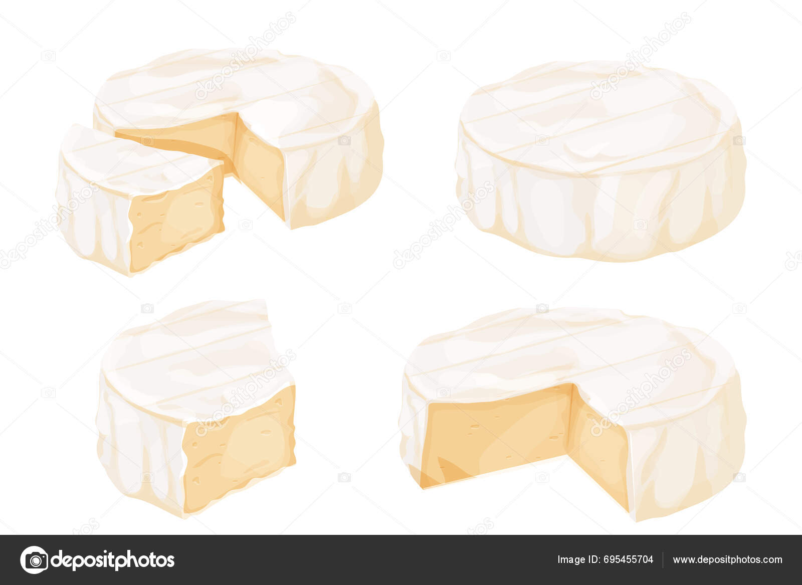 Set Camembert Cheese Brie French Soft Creamy Food Cartoon Style Stock ...