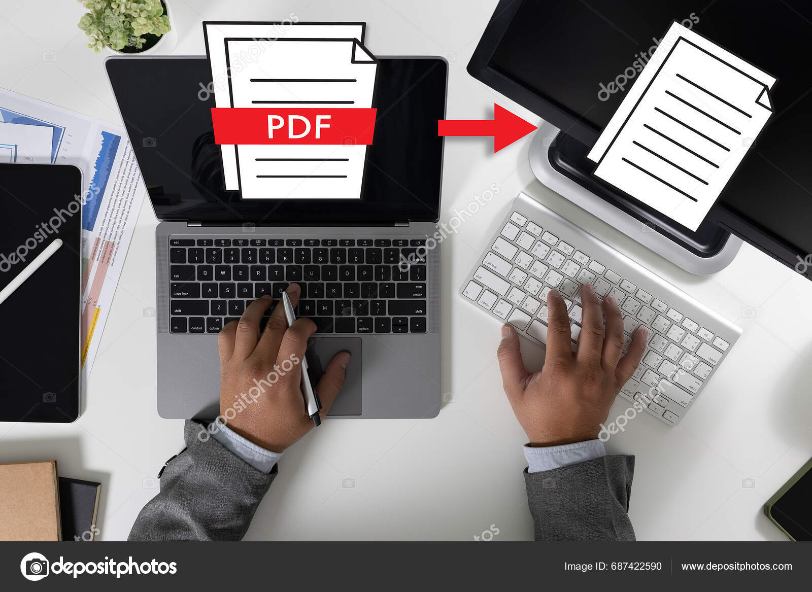 Pdf Button Screen Laptop Computer Converting Process Document Another Format — Stock Photo ...
