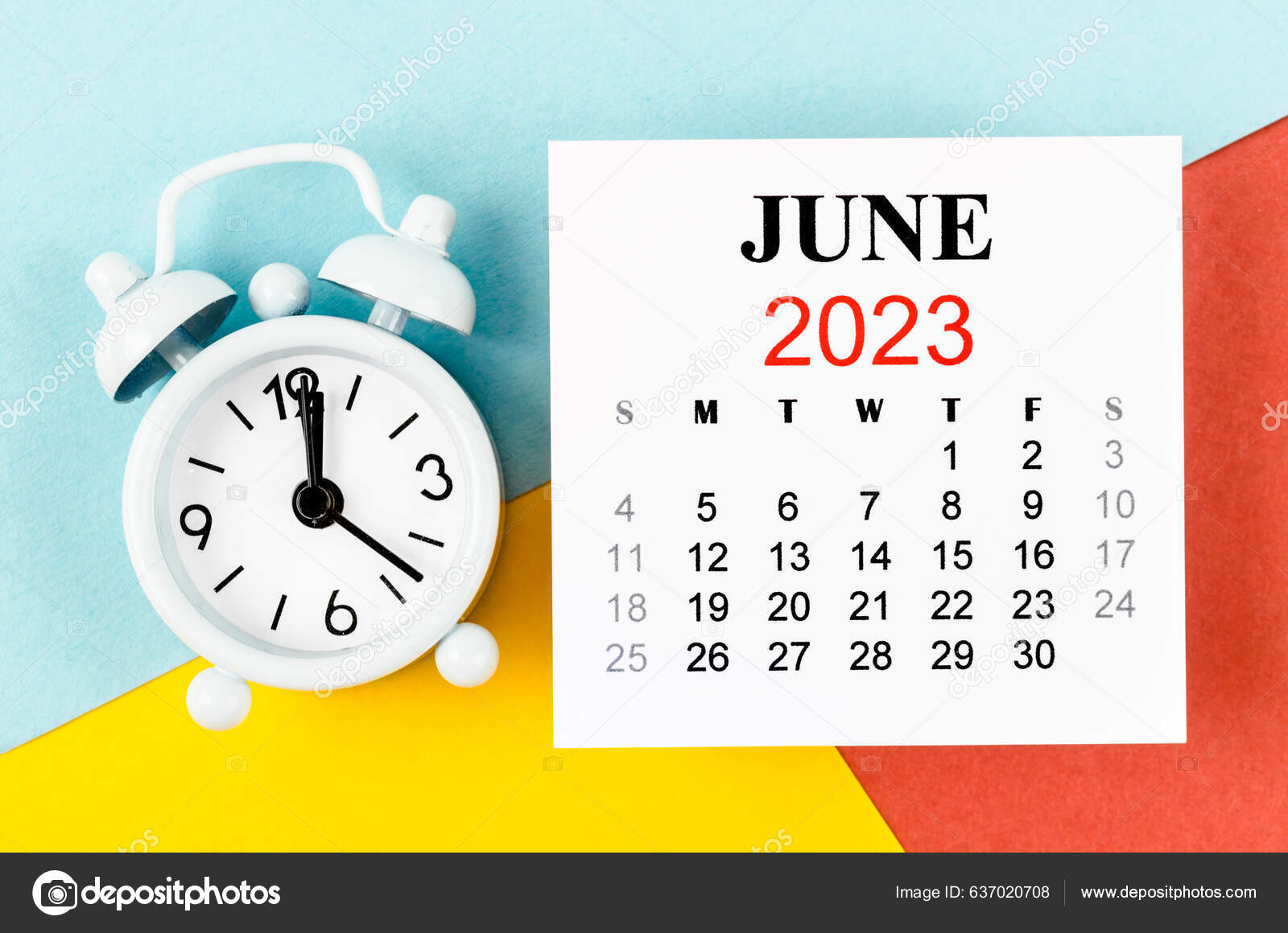 June 2023 Monthly Calendar Year Alarm Clock Colourful Background ...
