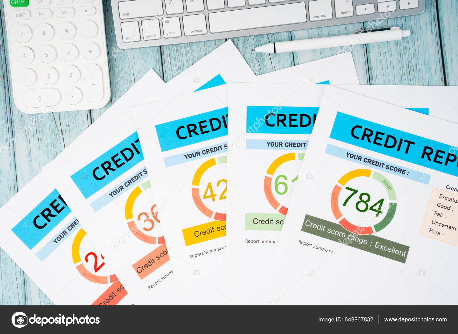 Credit Score Report Document Pen Calculator Desk — Stock Photo © gamjai ...