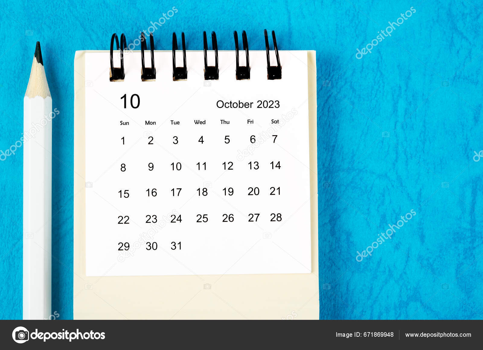 October 2023 Monthly Desk Calendar 2023 Pencil Blue Background Stock ...