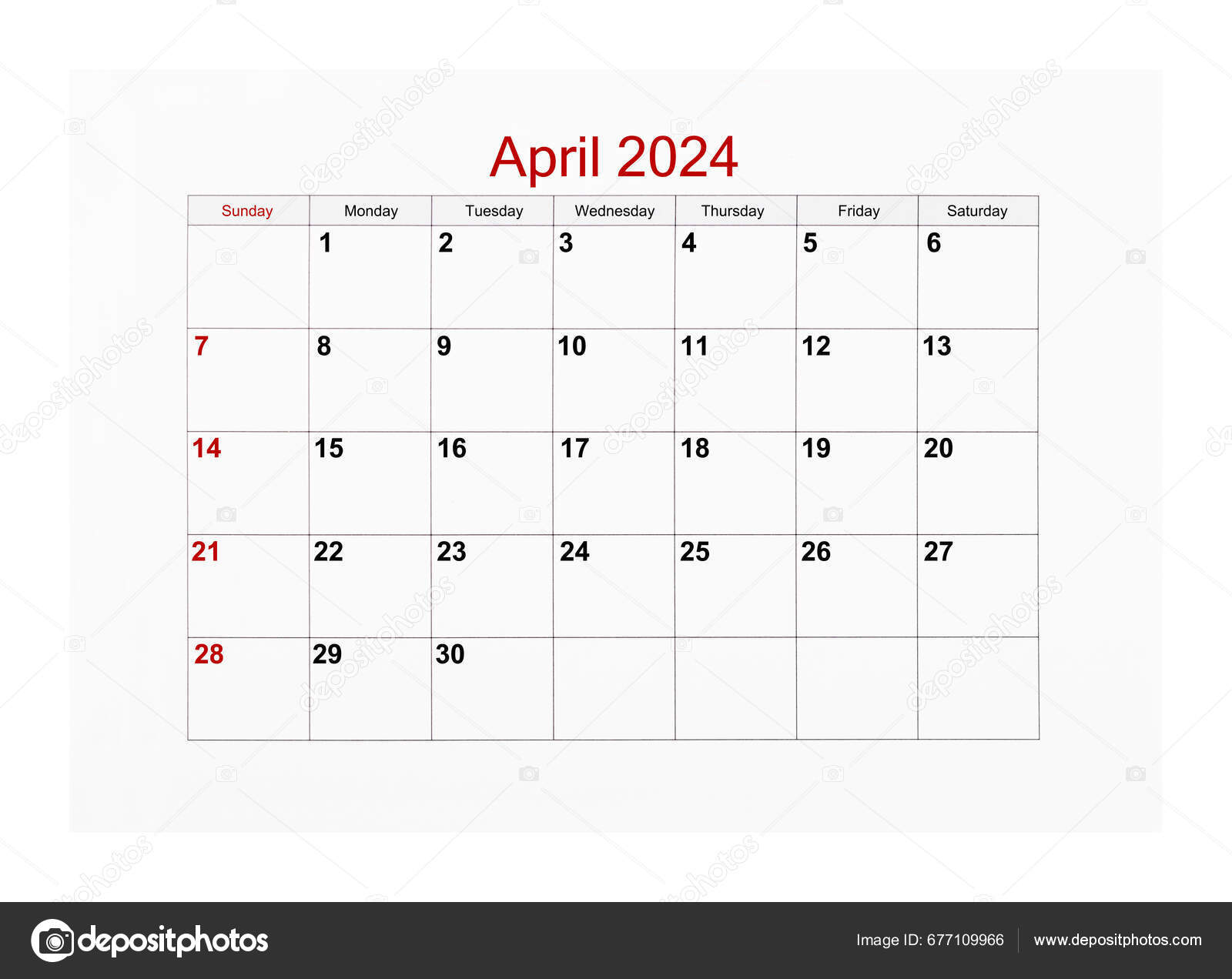 Halaman Kalender April 2024 Untuk 2024 Tahun Terisolasi Latar Belakang ...