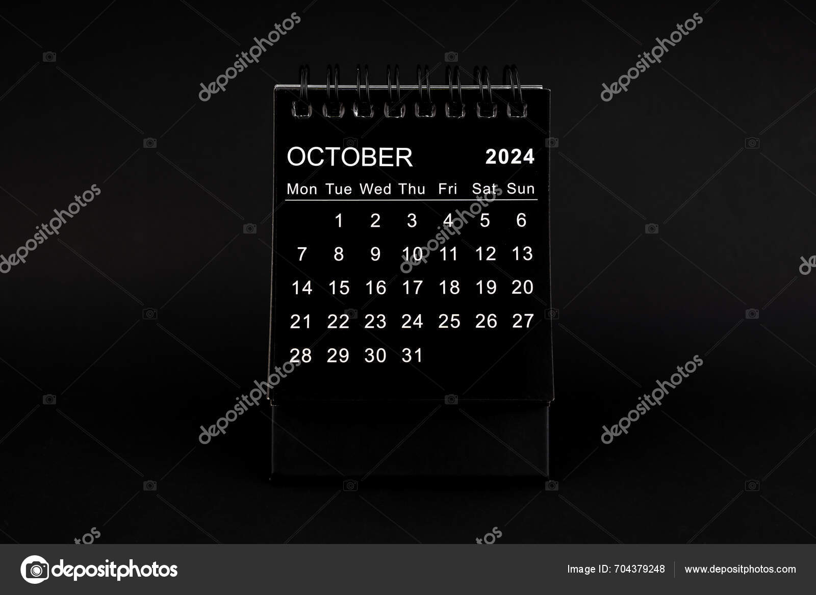Black Calendar October 2024 Desktop Calendar Black Color Background ...
