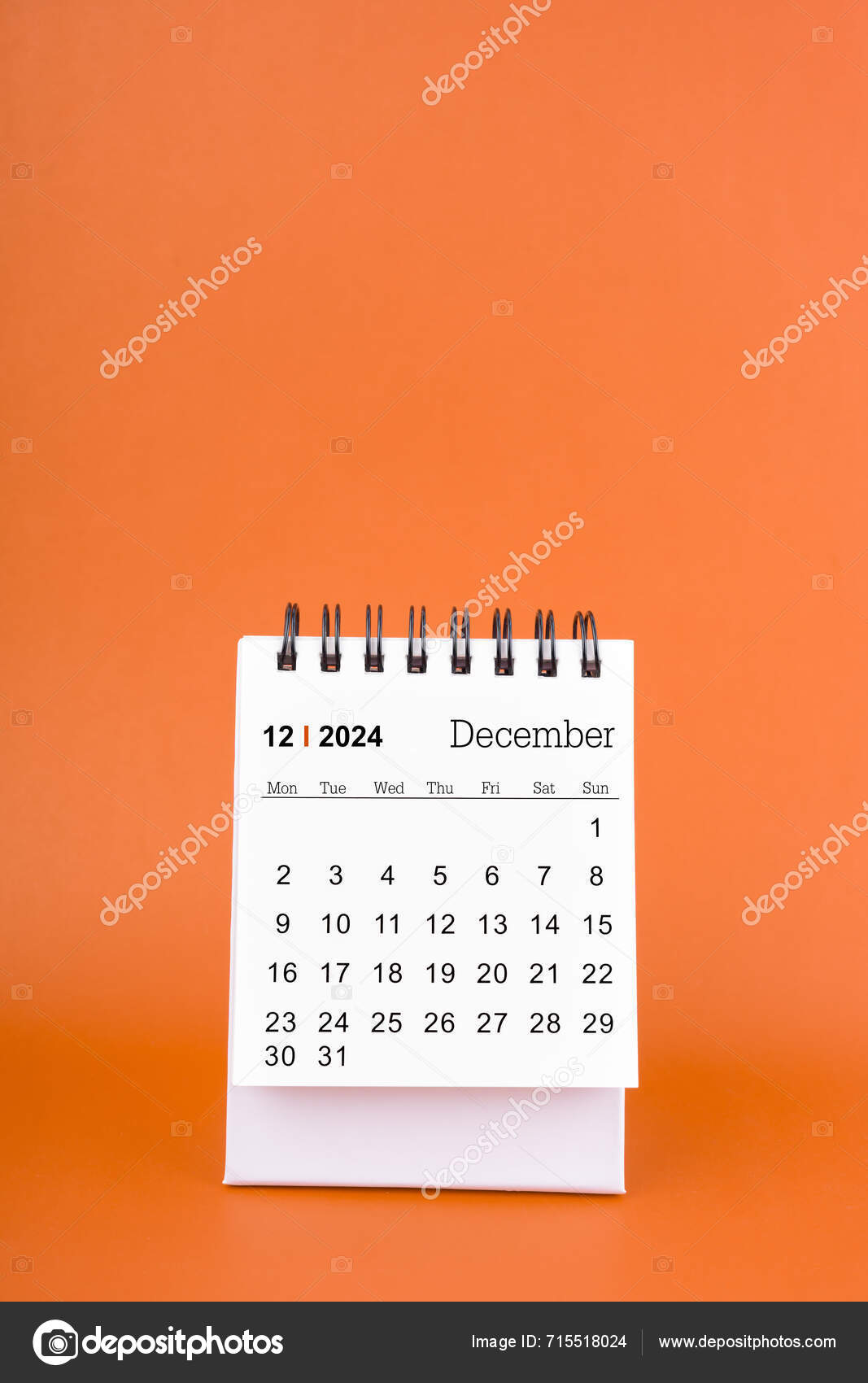 Vertical December 2024 Table Calendar Orange Color Background — Stock ...