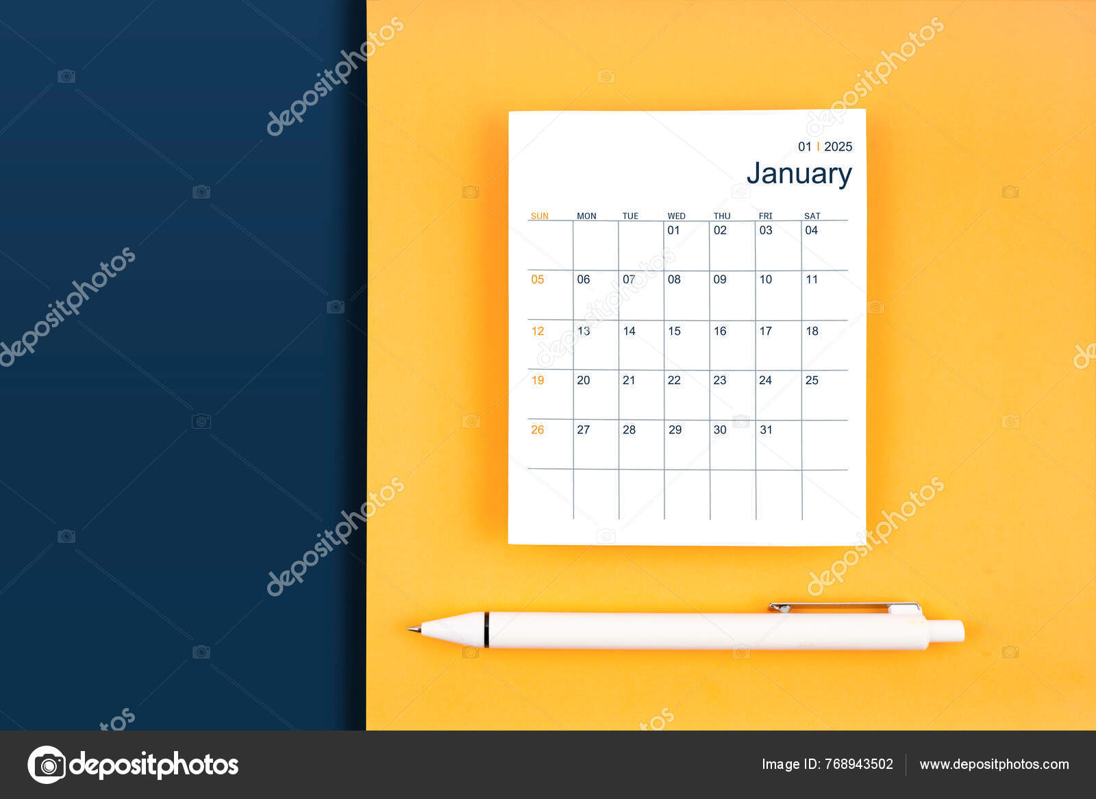 January 2025 Calendar Card 2025 Year Blue Yellow Color Background ...