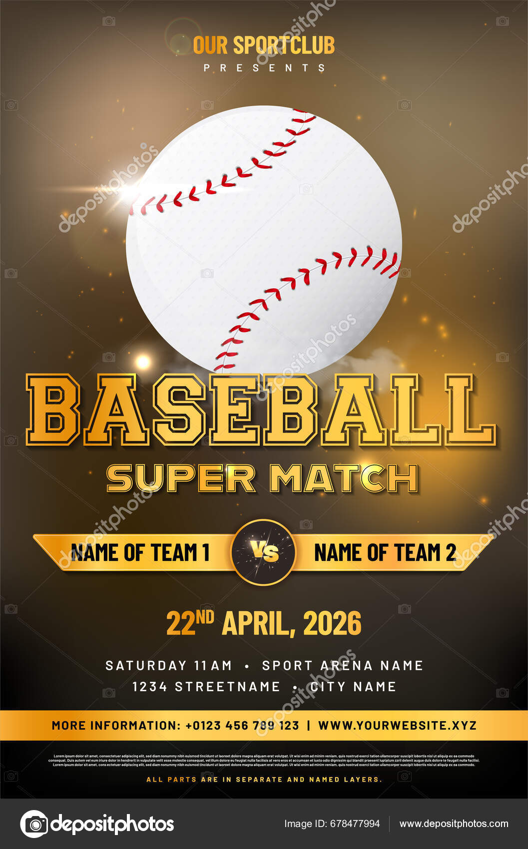 Baseball Match Poster Template Ball Sample Text Separate Layer Vector ...