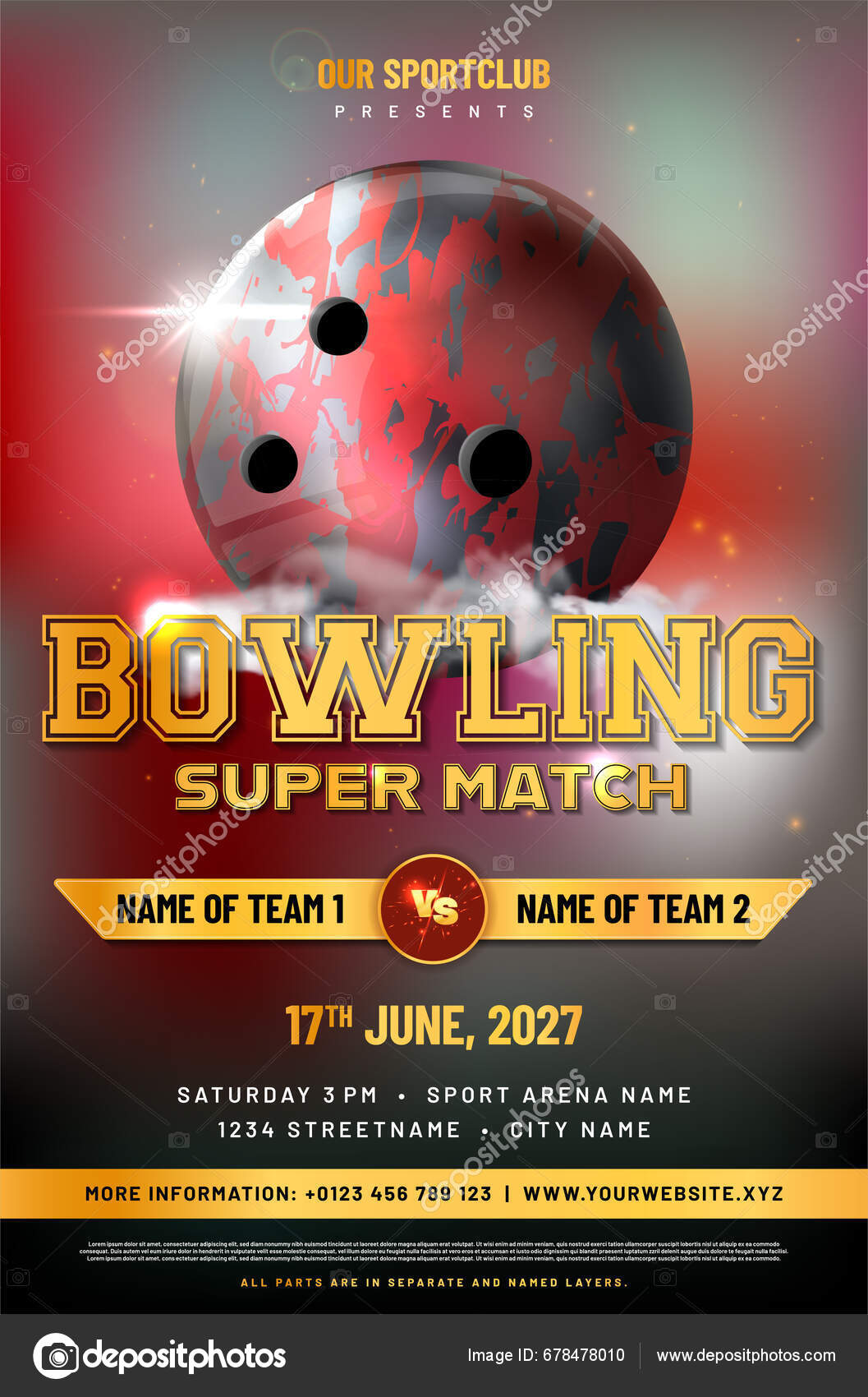 Plantilla Póster Partido Bolos Con Bola Texto Muestra Capa Separada ...