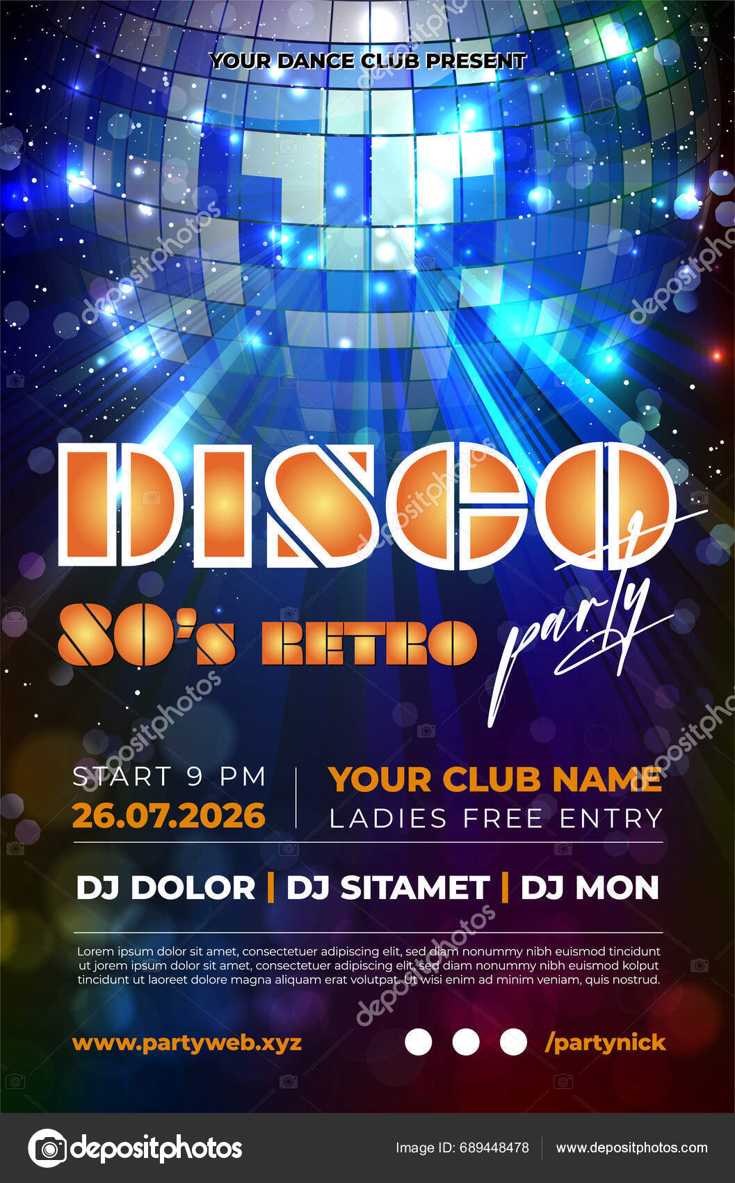 Template Your Disco Party Poster Sample Text Separate Layer Vector ...
