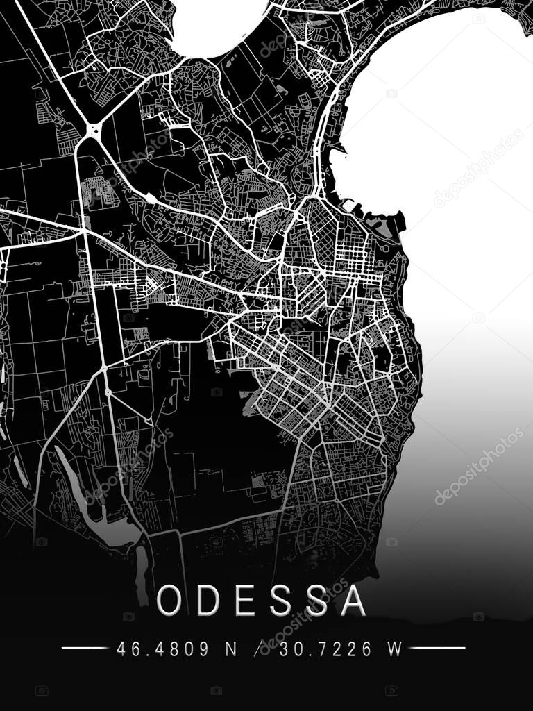 Mapa de Ucrania, Odessa, contorno de la ciudad, fronteras, ciudades ...