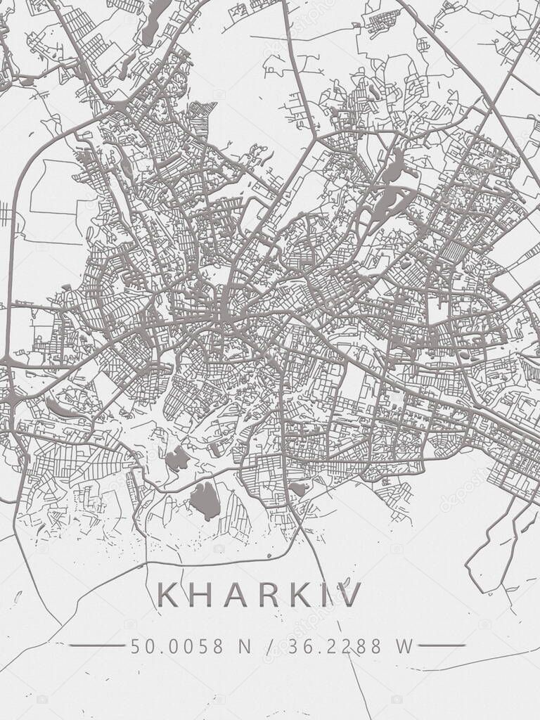 Mapa de Ucrania, Jarkov, contorno de la ciudad, fronteras, ciudades ...