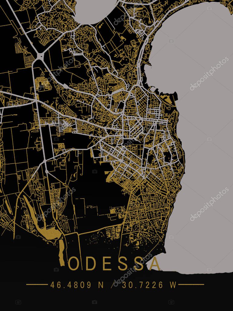 Mapa de Ucrania, Odessa, contorno de la ciudad, fronteras, ciudades ...