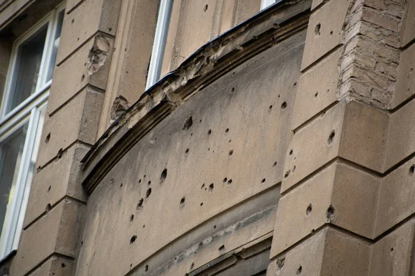 Landscape of war destroyed buildings with bullet holes in Mitte Berlin ...