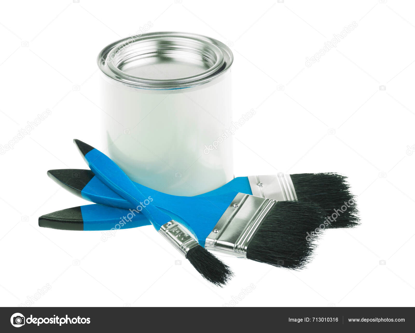 Lata Blanca Genérica Con Pintura Unos Pinceles Planos Para Pintar ...