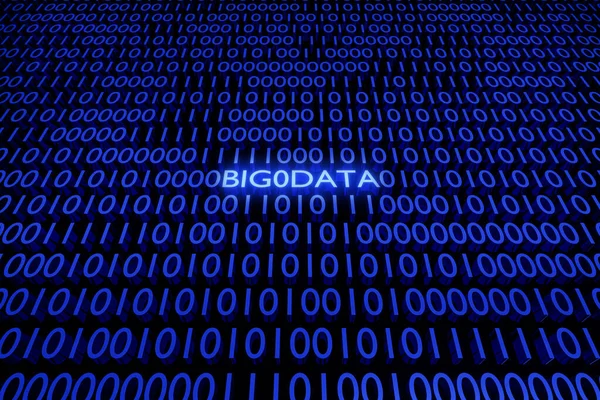 3D illustration of Big data text among wall of 0 and 1 numbers. Zero ...