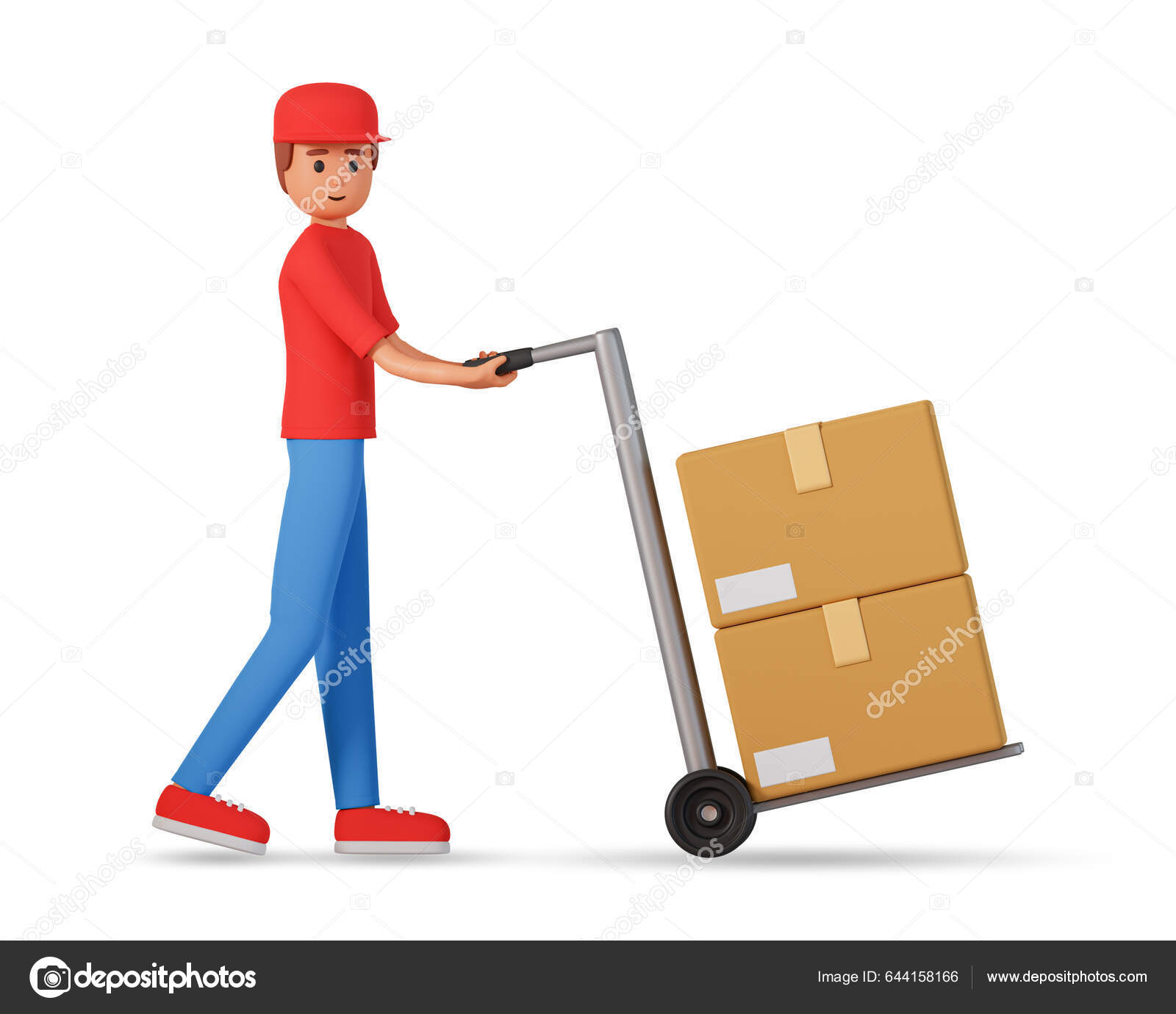 Courier Man Pushing Handcart Boxes Illustration Isolated White ...