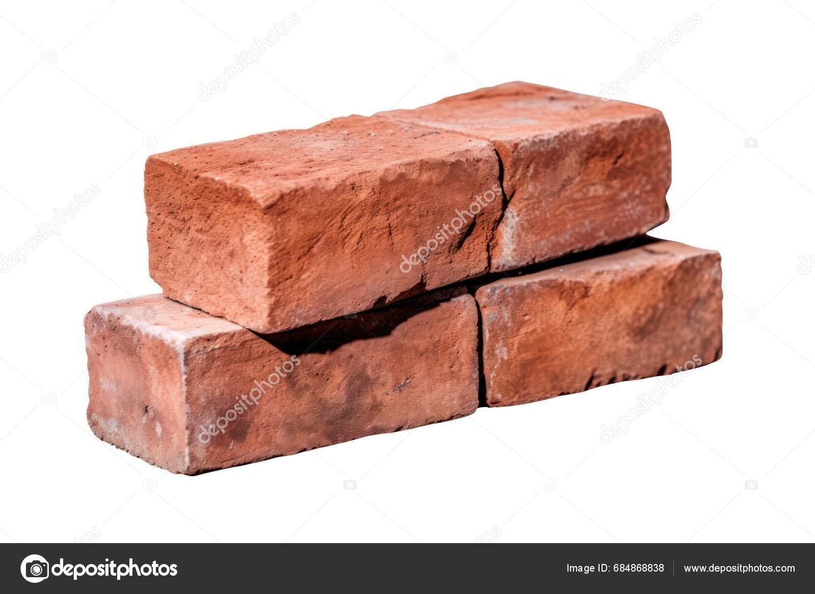 Red Bricks Brick Wall Masonry Isolated White Background Solid Clay ...
