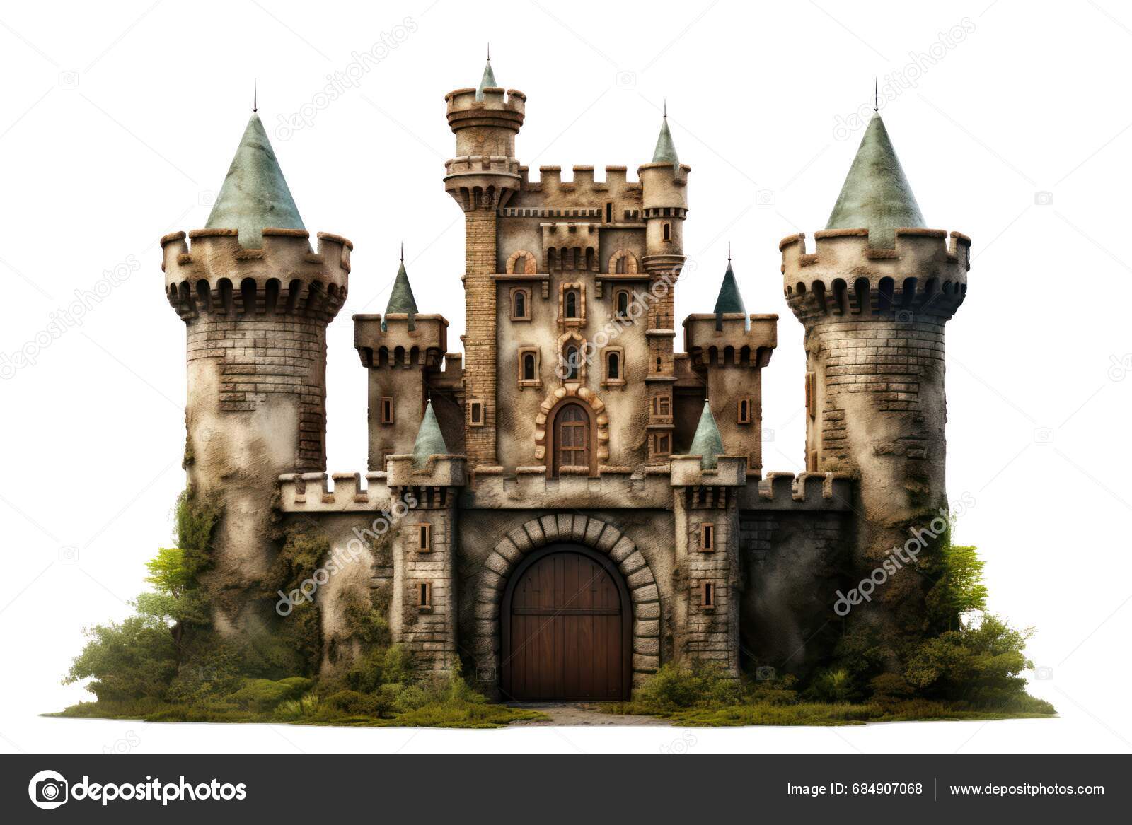 Castillo Medieval Rodeado Trona Verde Aislado Fondo Transparente ...