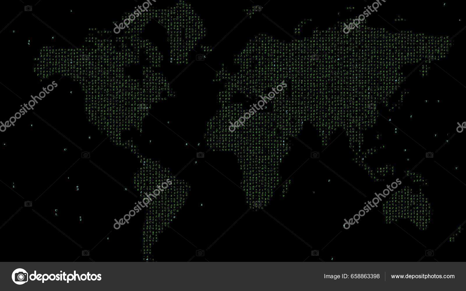 Beautiful Illustration World Map Matrix Code Plain Black Background ...