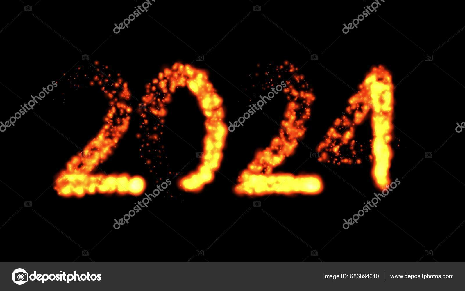 Beautiful Illustration 2024 Fire Particles Plain Black Background ...