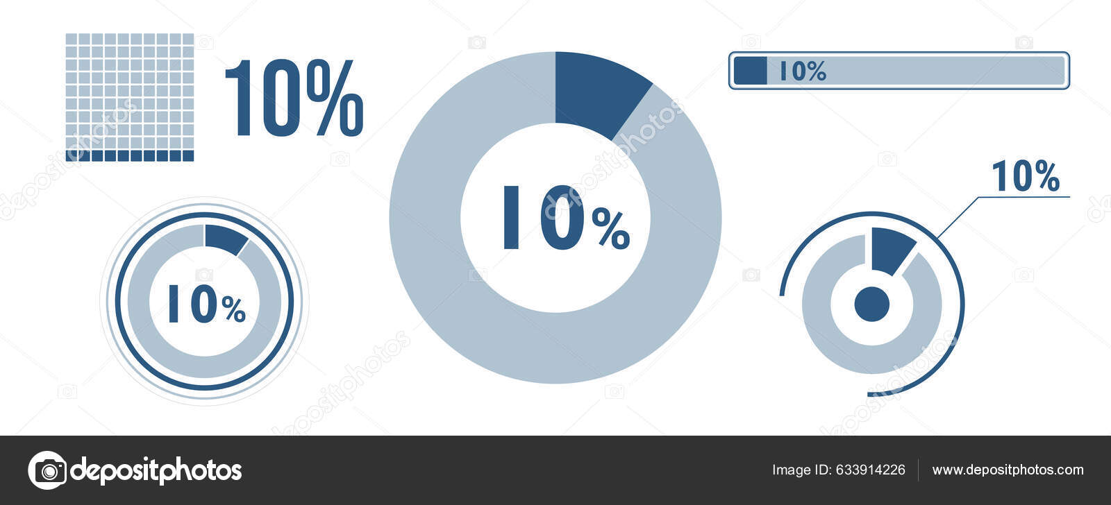 Percent Loading Data Icon Set Ten Circle Diagram Pie Donut Stock Vector ...