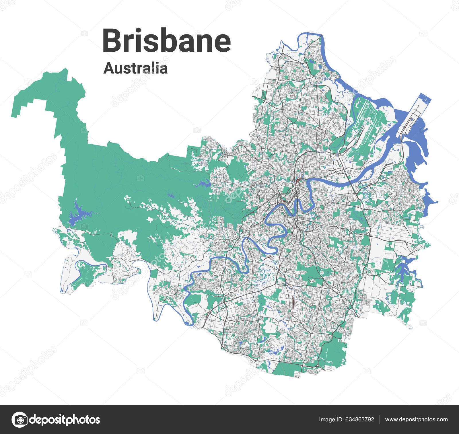 Brisbane Map Detailed Map Brisbane City Administrative Area Cityscape ... Brisbane Map Detailed Map Brisbane City Administrative Area Cityscape ...