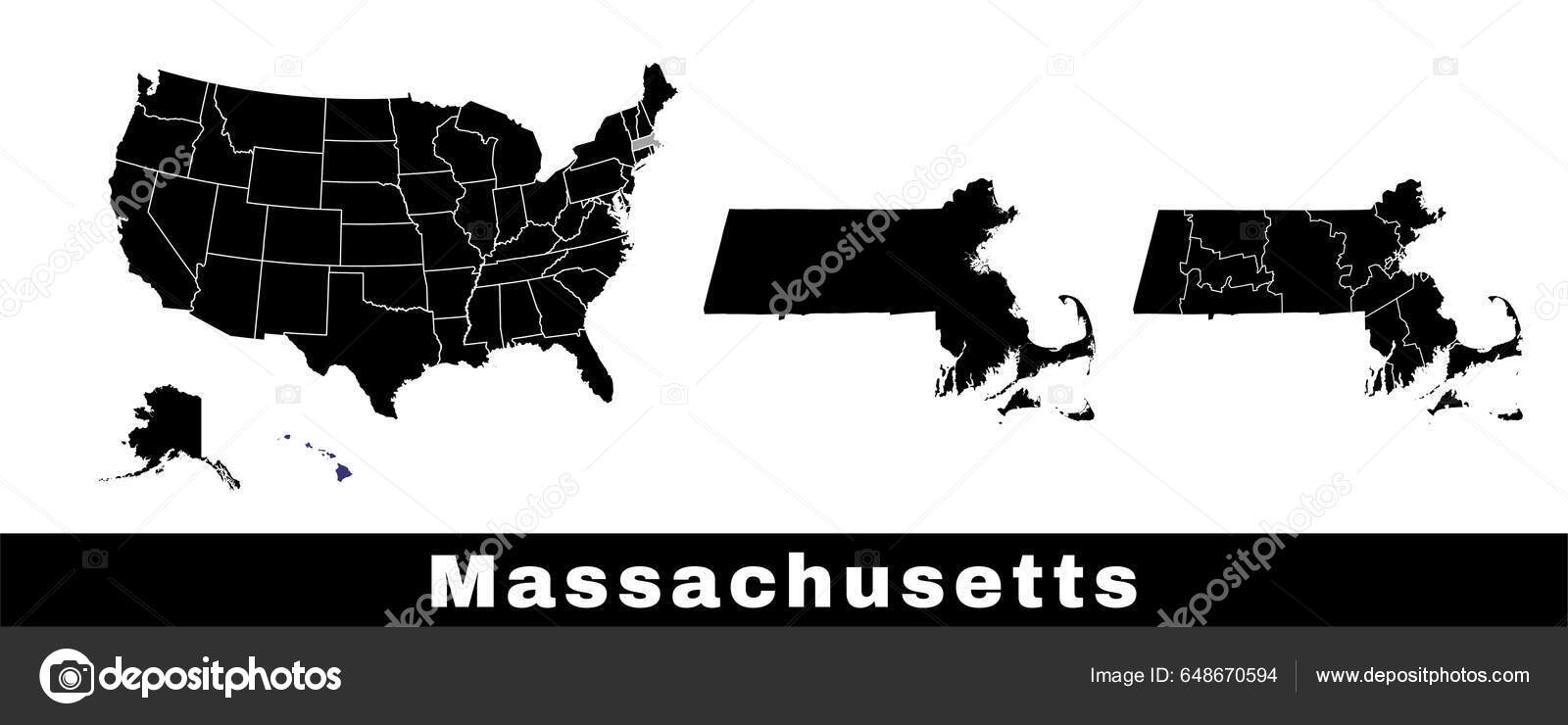 Mapa Estado Massachusetts Eua Conjunto Mapas Massachusetts Com Contorno ...