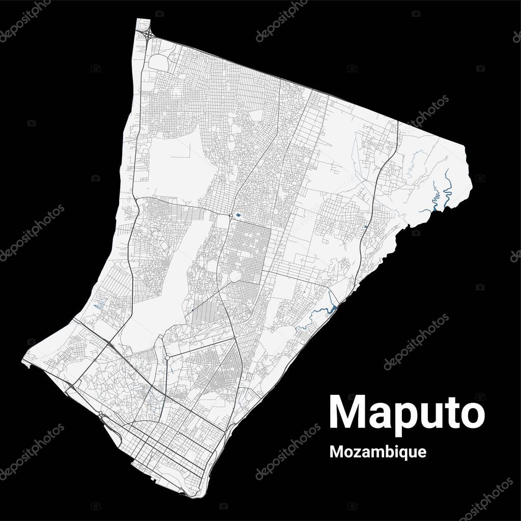 Maputo, Mozambique mapa. Mapa detallado de Maputo rea administrativa de la ciudad. Paisaje ...