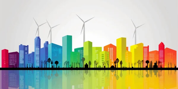 Green City Landscape Buildings Hills Trees Eco Green Energy Concept ...