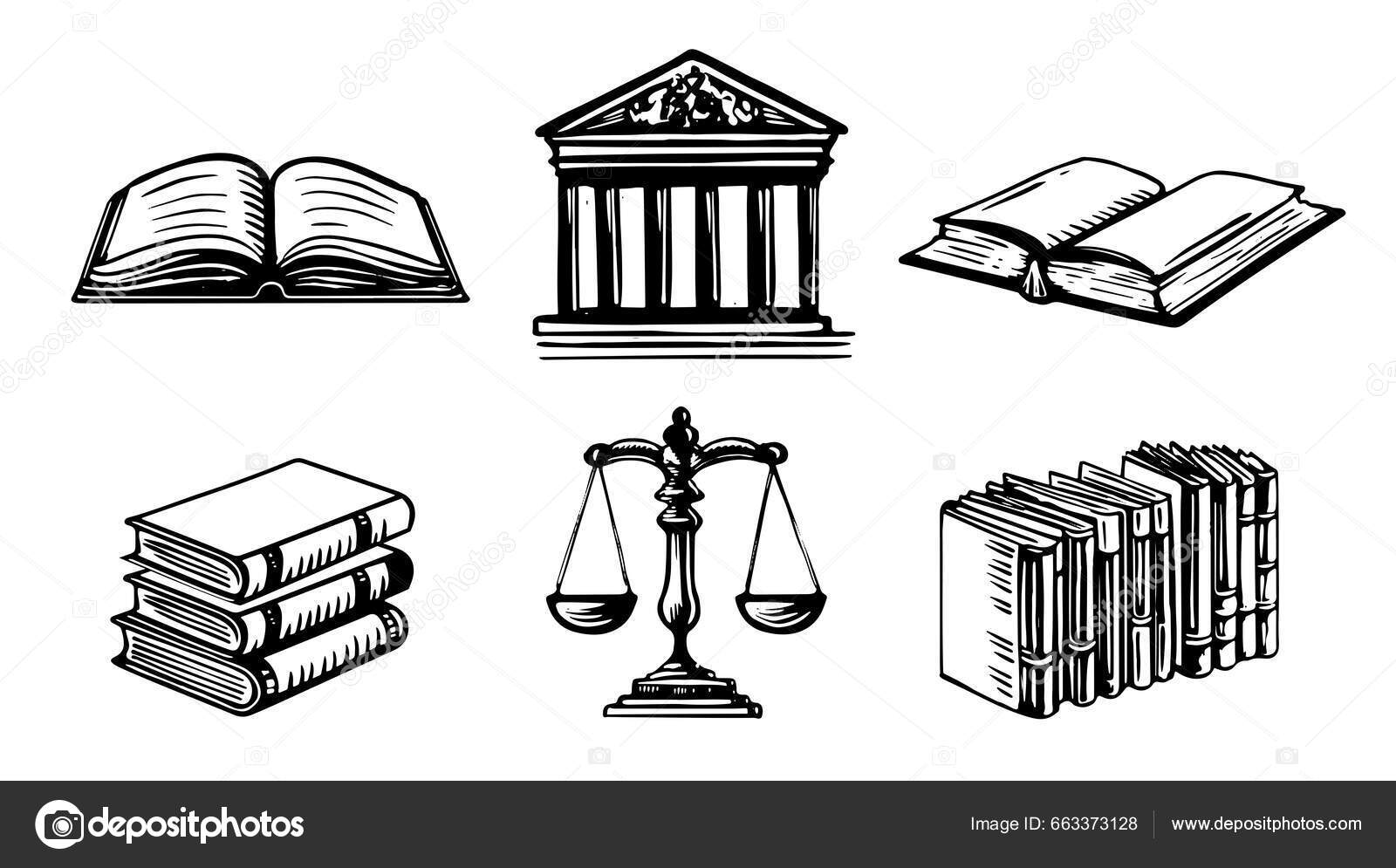 Conjunto Símbolos Ley Escalas Vectoriales Dibujadas Mano Dibujo Línea ...