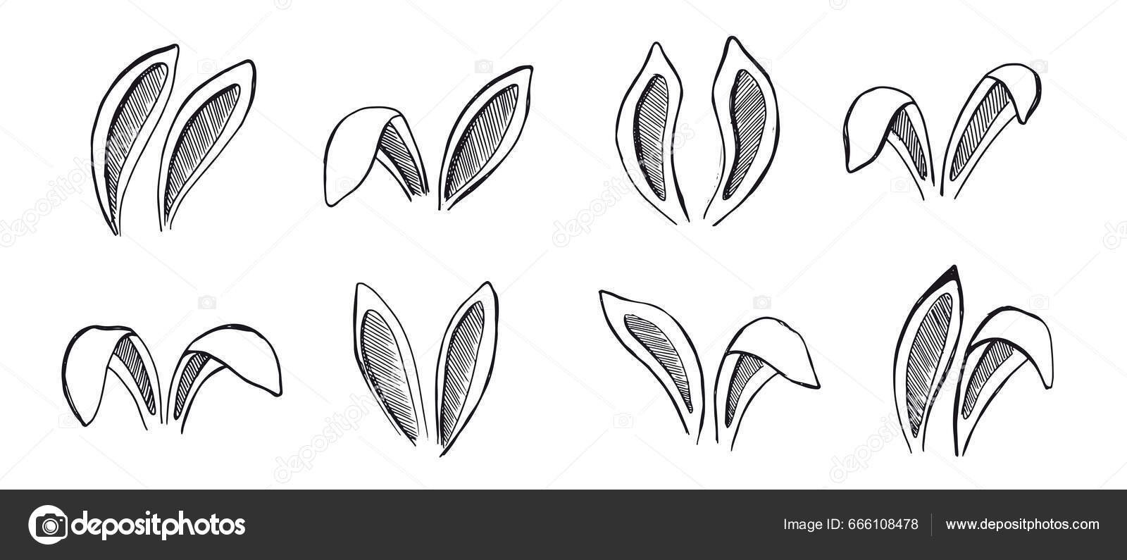 Set Rabbits's Ears Hand Drawn Illustration Stock Vector by ©KiraDesign ...