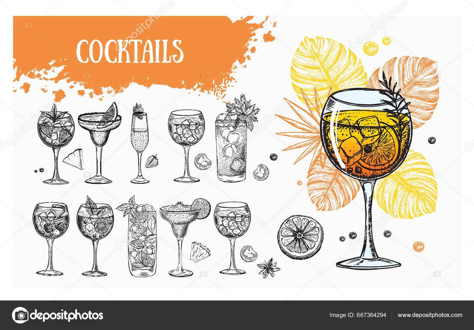 Šablona Návrhu Koktejlového Menu Alkoholické Koktejly Ručně Kreslené ...