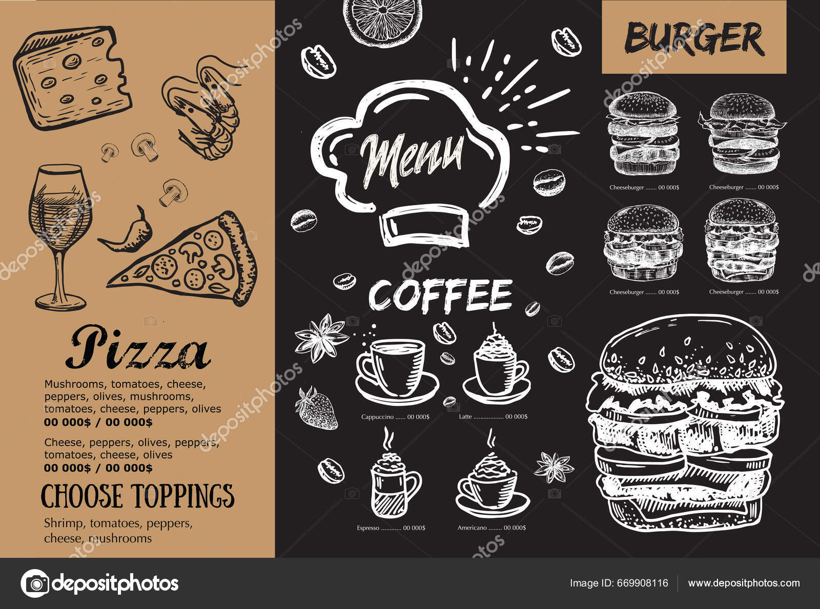 Restaurang Café Meny Mall Design Livsmedelsflygblad vektor av ...