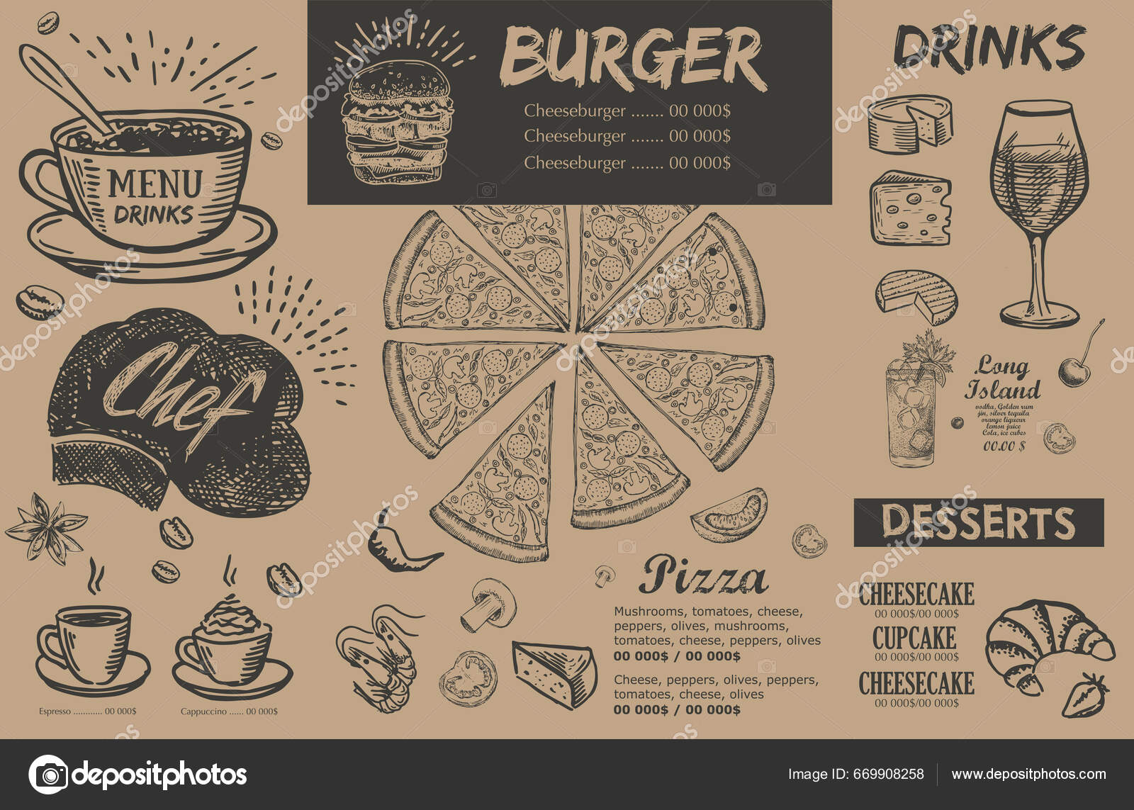 Restaurang Café Meny Mall Design Livsmedelsflygblad vektor av ...