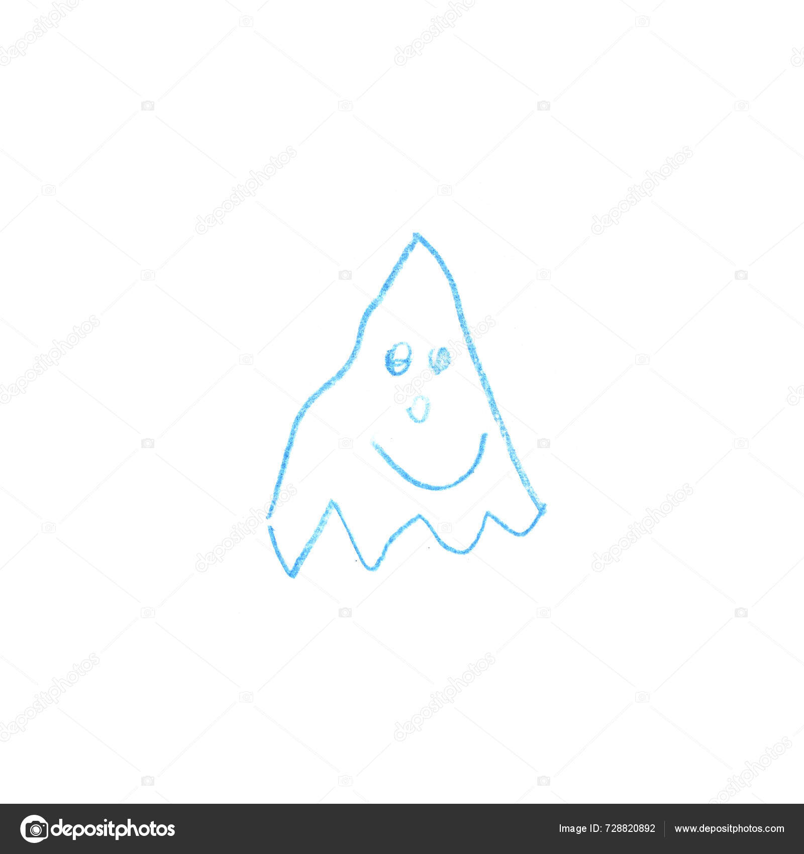 Blue Ghost Icon Hand Drawn Style Drawing Wax Crayons Children's — Stock ...