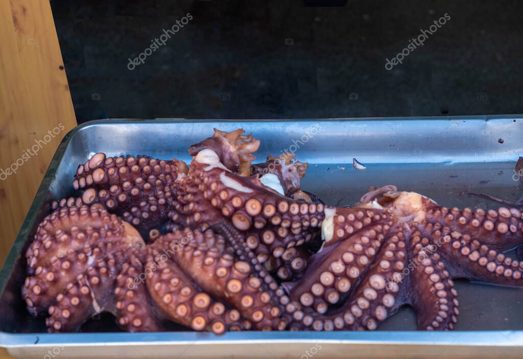 Pulpo a la gallega, pulpo gallego con papas, pimentón, sal y aceite de ...