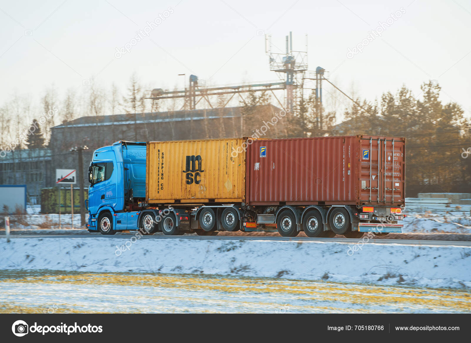 Europe Poland 2024 Msc Container Truck Hauls Vital Goods Long — Stock ...