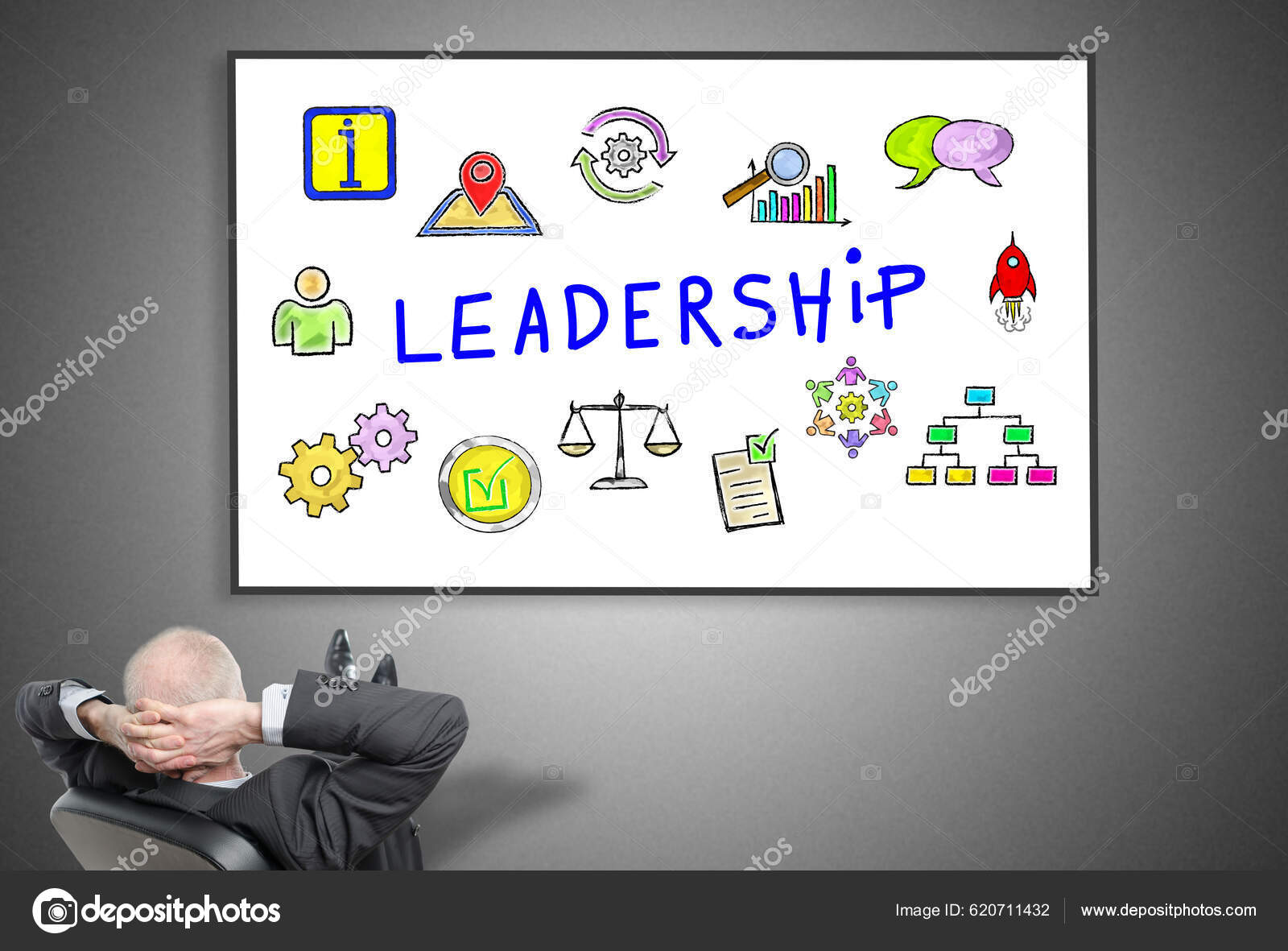 Relaxed Businessman Looking Leadership Concept Whiteboard Stock Photo ...