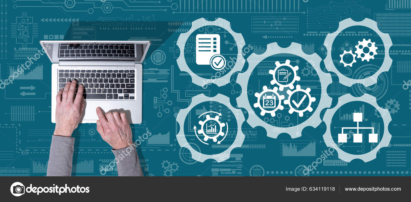 Top View Hands Using Laptop Symbol Action Plan Concept Stock Photo by ...