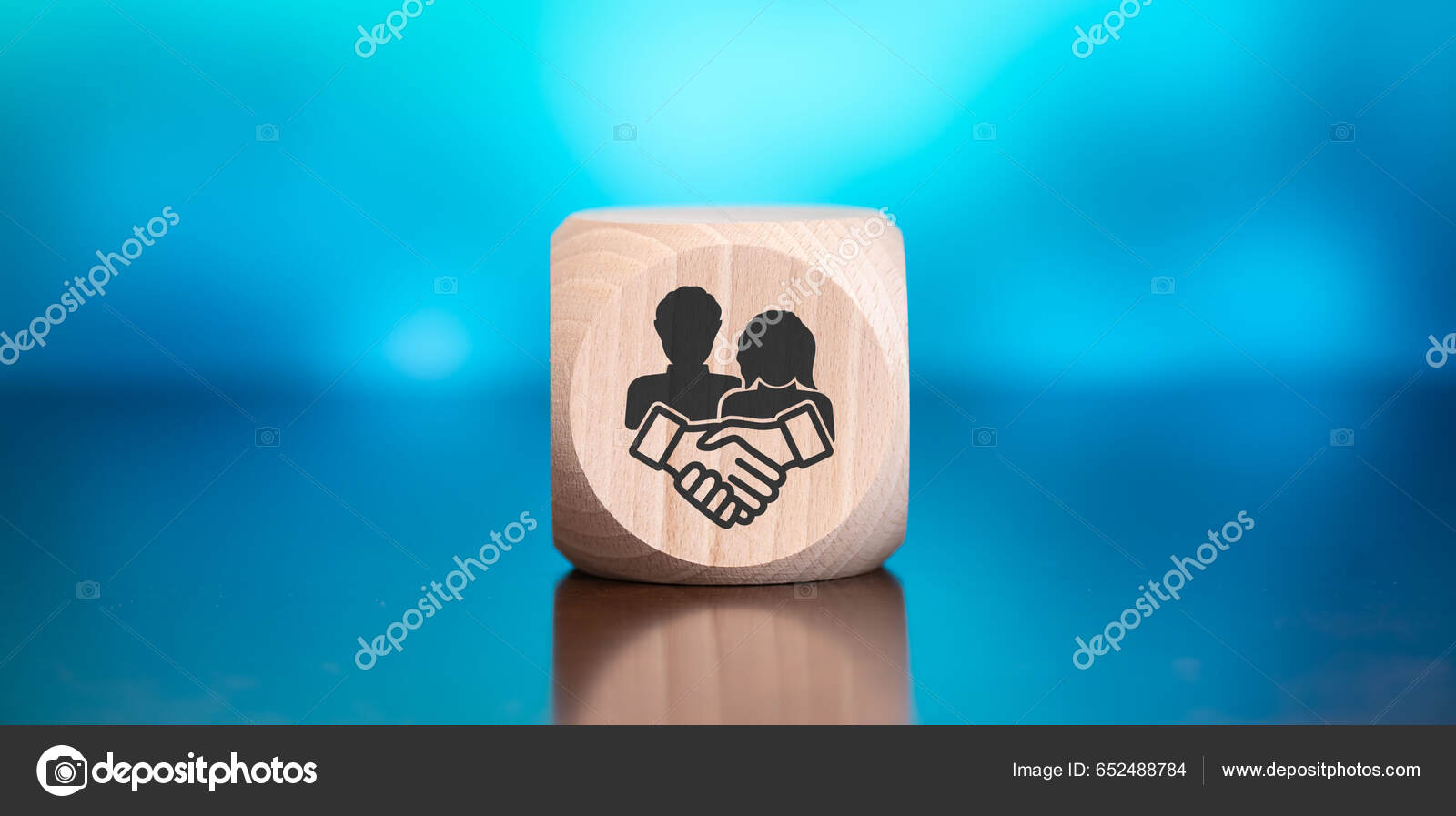 Wooden Block Symbol Collaboration Concept Blue Background — Stock Photo ...