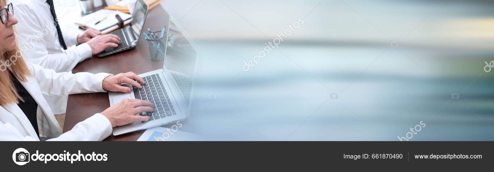 Businesspeople Working Together Office Panoramic Banner — Stock Photo ...