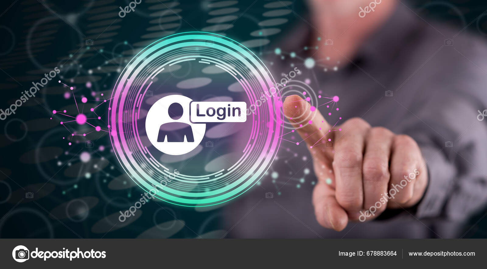 Man Touching Login Concept Touch Screen His Finger — Stock Photo ...