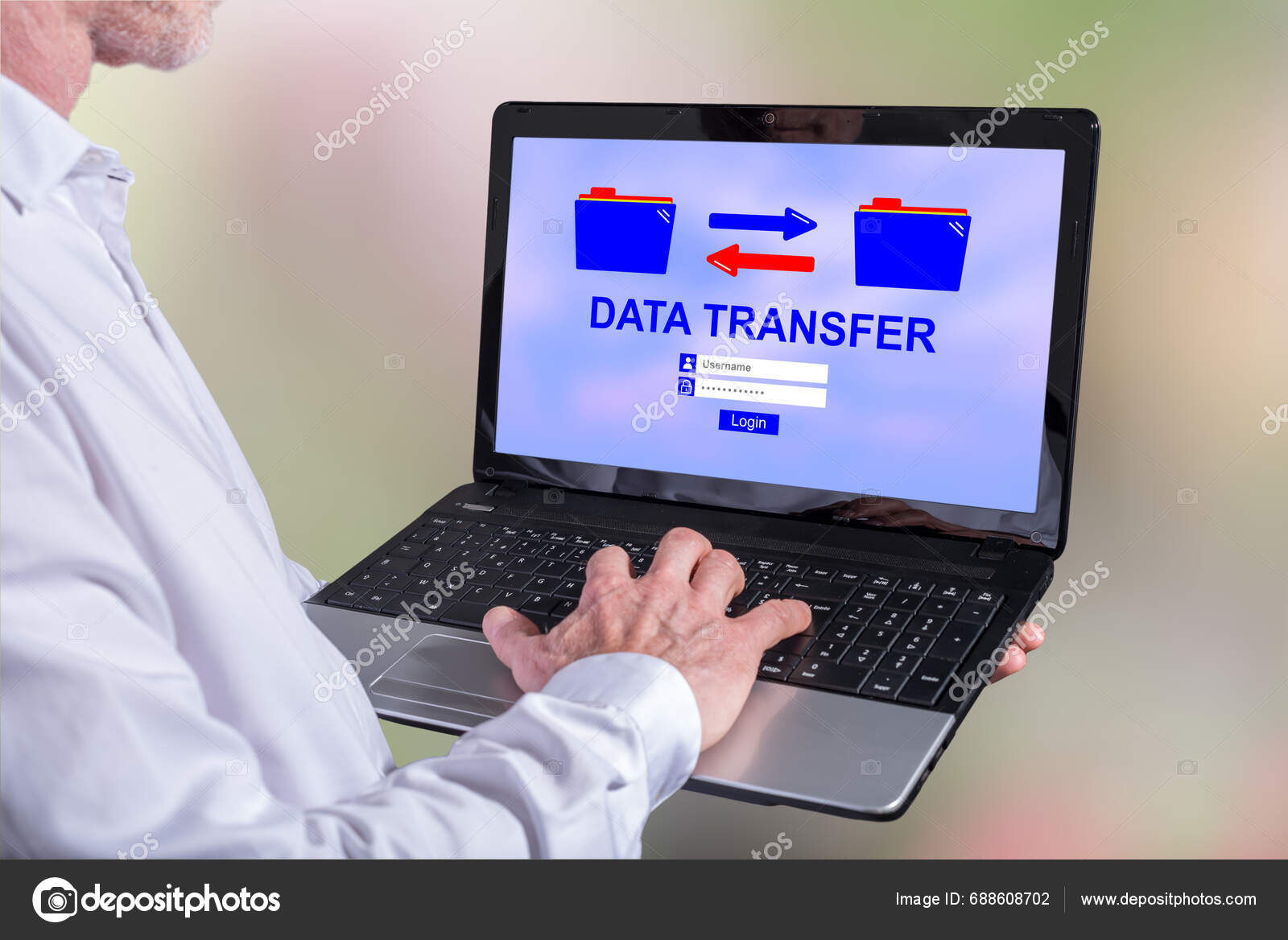 Man Using Laptop Data Transfer Concept Screen — Stock Photo © thodonal ...