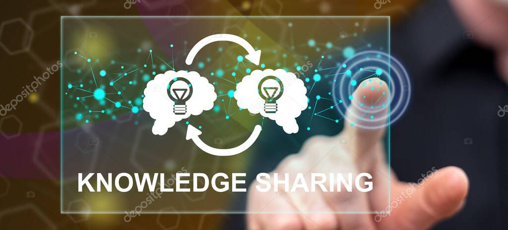 Hombre tocando un concepto de intercambio de conocimientos en una ...