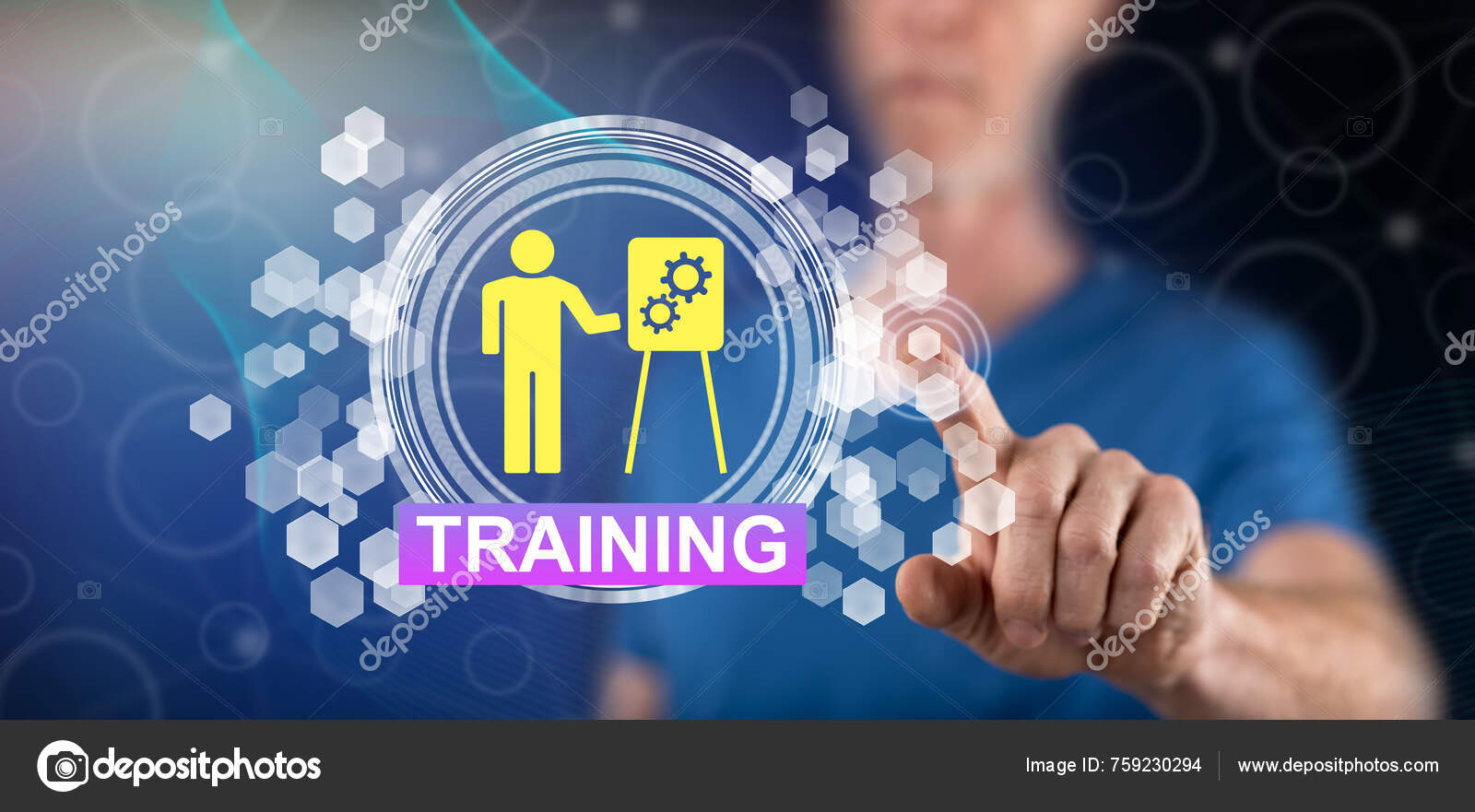 Man Touching Training Concept Touch Screen His Finger — Stock Photo ...