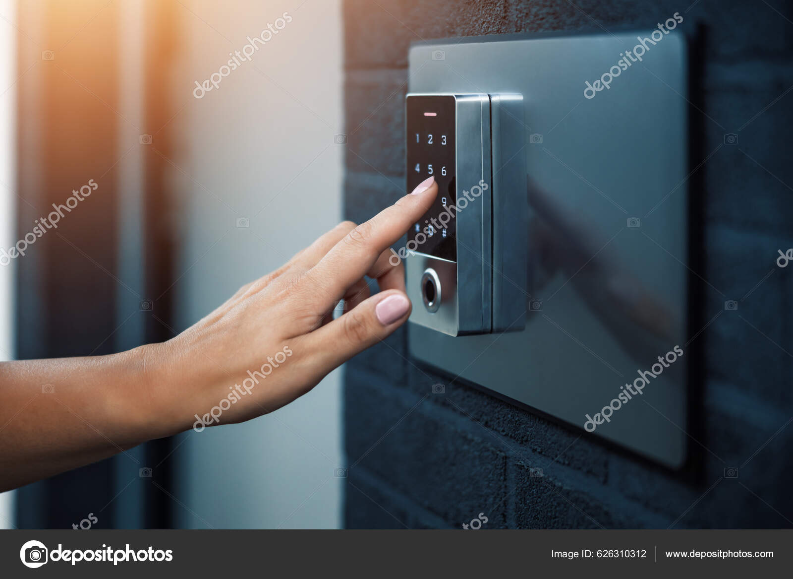 Close Woman Using Intercom Building Entrance — Stock Photo © Ivanko1980 ...