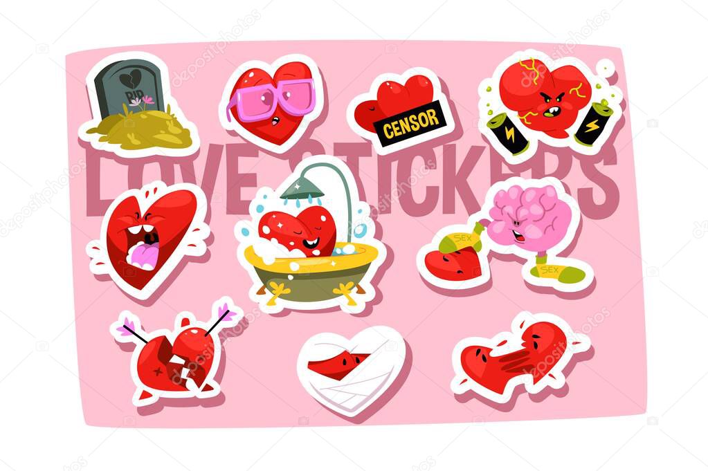 Divertidas emociones corazón de dibujos animados conjunto vector ...