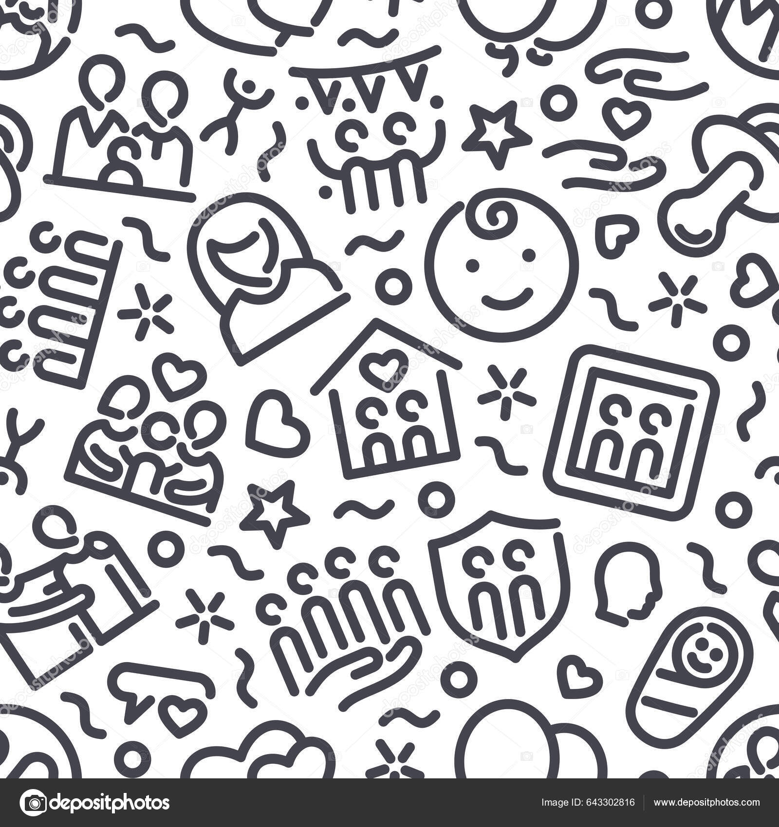 Family Seamless Pattern Icons Usable Family Design Isolated White ...