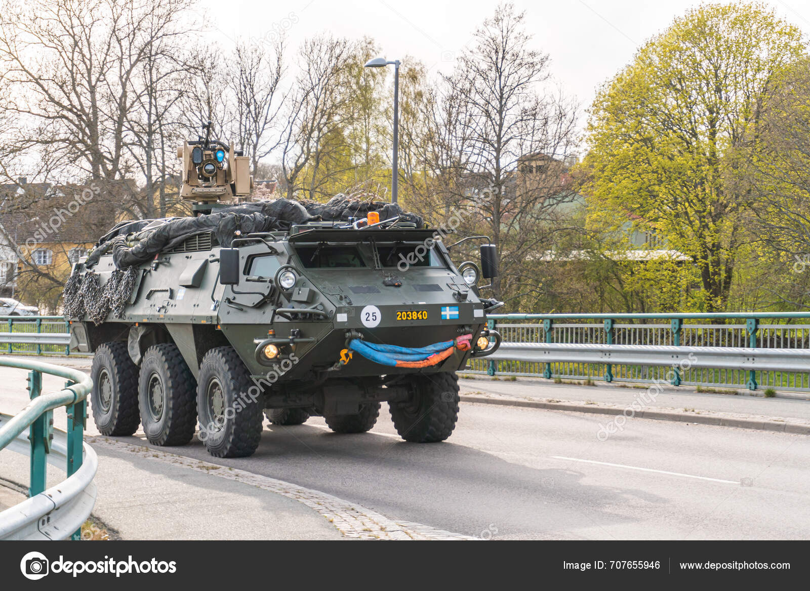 Sweden Malmo May 2023 Fully Equipped Military Armored Vehicles Road ...